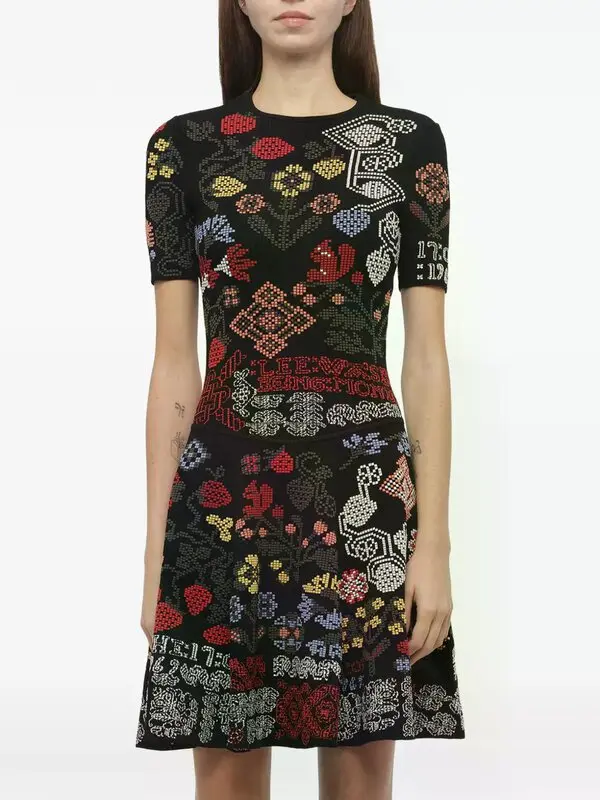Alexander McQueen Graphic Floral Intarsia Knitted Mini Dress
