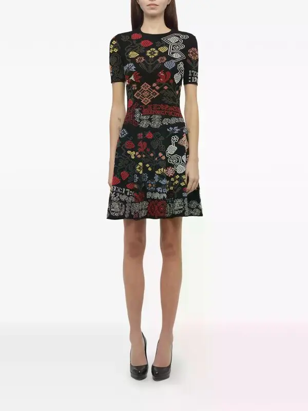 Alexander McQueen Graphic Floral Intarsia Knitted Mini Dress