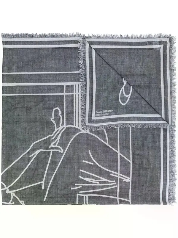 Givenchy Frayed Graphic Print Scarf - Grey