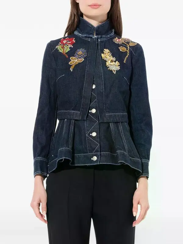 Alexander McQueen Embroidered Denim Peplum Jacket - Blue