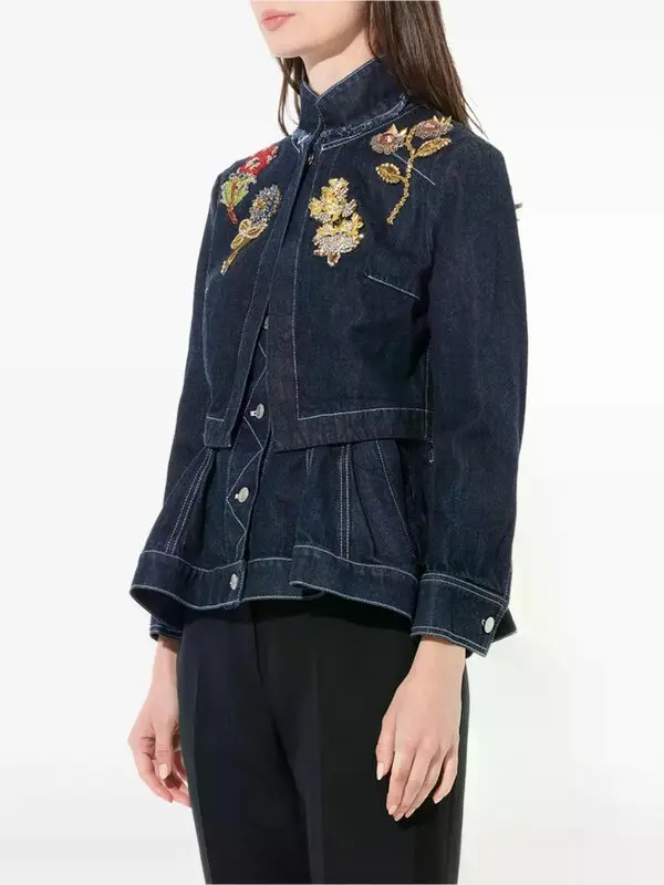 Alexander McQueen Embroidered Denim Peplum Jacket