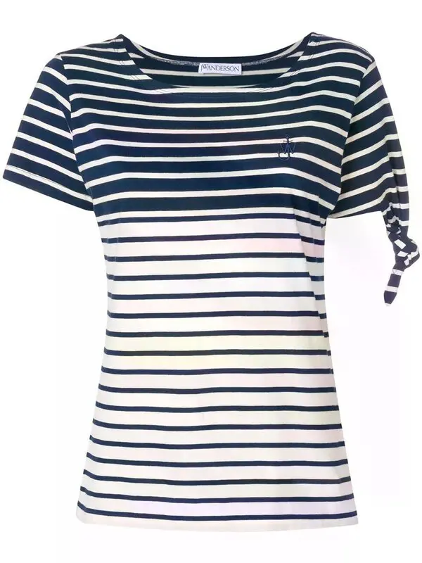 JW Anderson Striped Knot Detail T-shirt - Blue