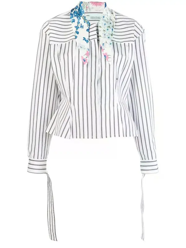 Off-White Striped Shirt With Scarf Collar