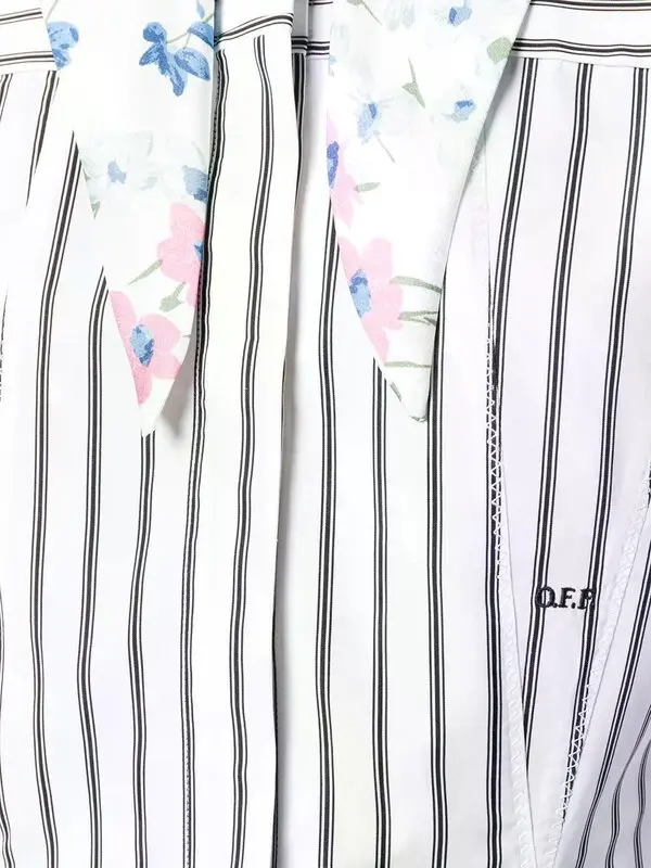 Off-White Striped Shirt With Scarf Collar