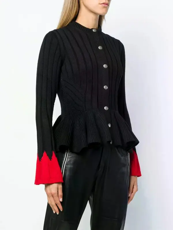 Alexander McQueen Contrast Sleeve Peplum Cardigan