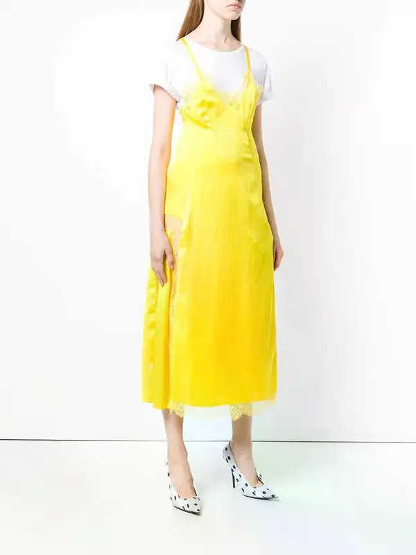 Off-White Lace Trim Midi Dress