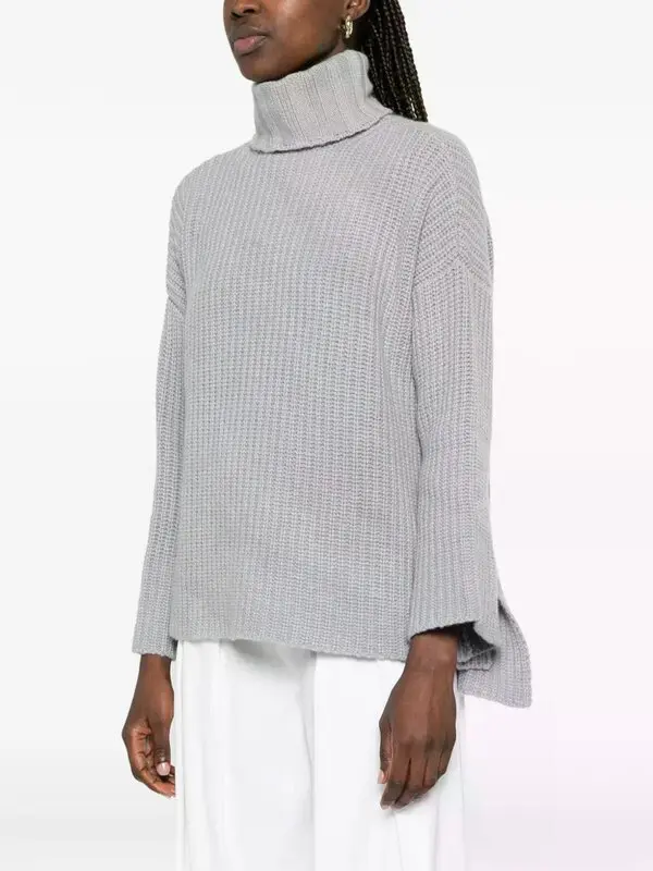 LA JULIE CASHMERE Ribbed Knit Roll-neck Sweater