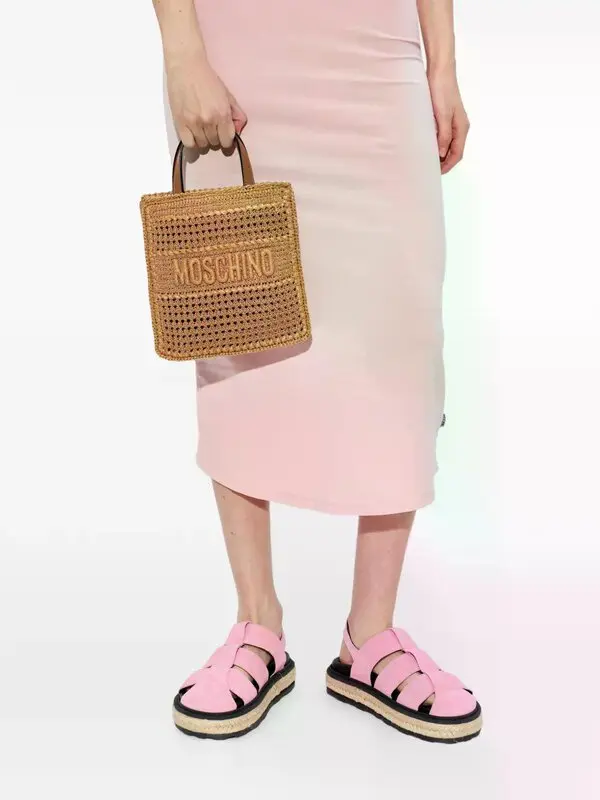 Moschino Embroidered Woven Tote Bag