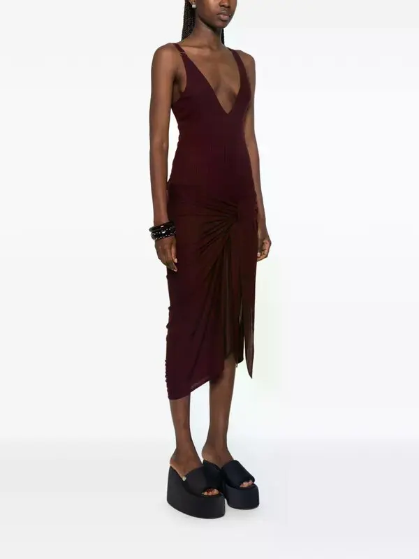 Attico Ruched V-neck Midi Dress