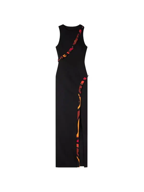 Emilio Pucci Long Fitted Dress With Printed Detail - Black