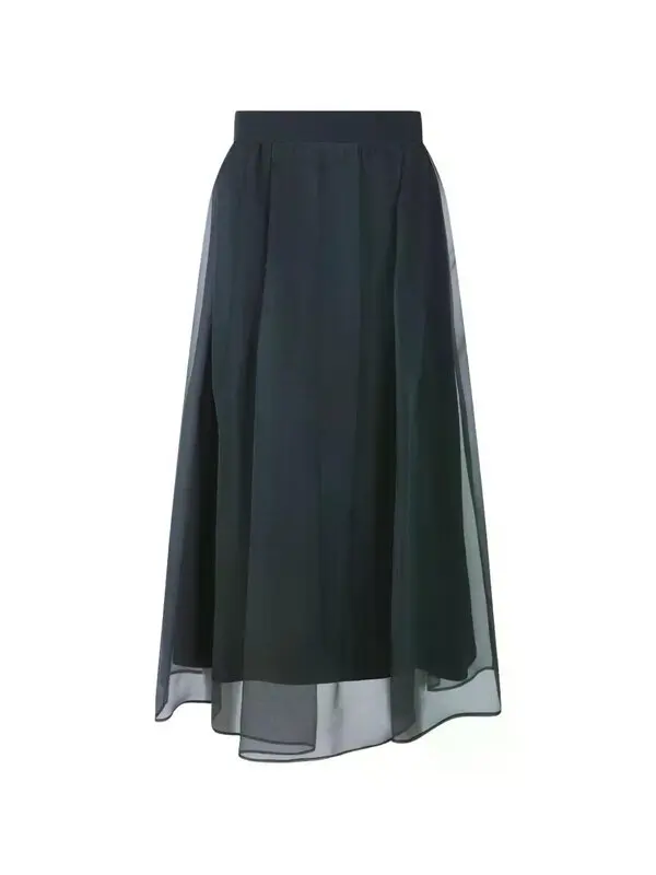 Brunello Cucinelli Charcoal Grey Sheer Silk Pleated Skirt - Black