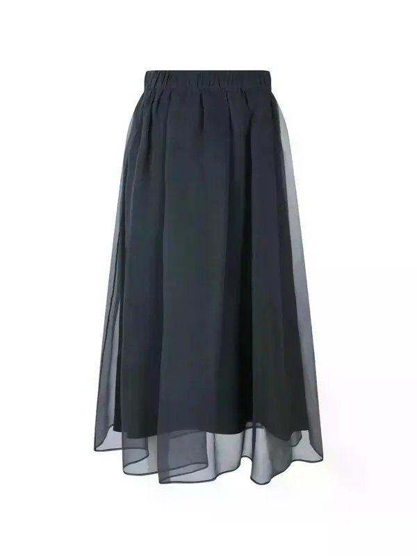 Brunello Cucinelli Charcoal Grey Sheer Silk Pleated Skirt