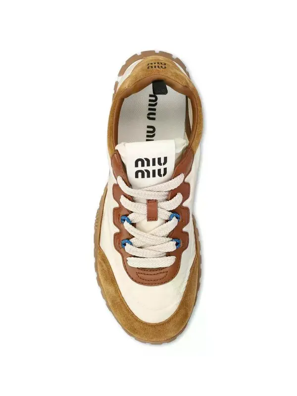 Miu Miu Panelled Lace Up Sneakers - Neutrals