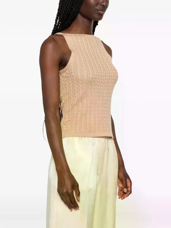 Soft Goat Cable-knit Tank Top - Brown