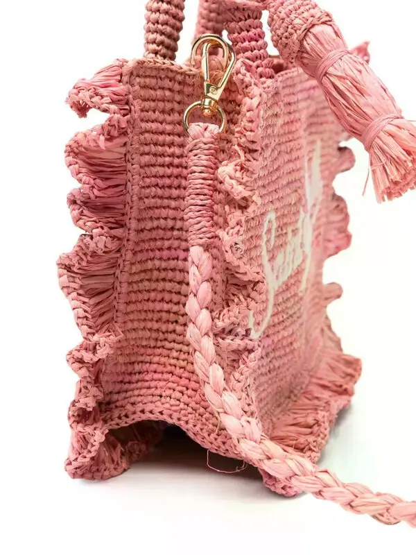 MC2 SAINT BARTH Ruffled Raffia Tote Bag With Embroidered Logo