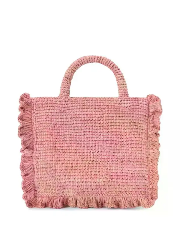 MC2 SAINT BARTH Ruffled Raffia Tote Bag With Embroidered Logo