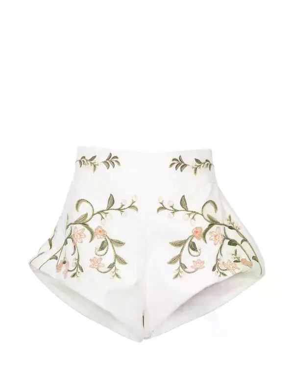 Agua Bendita Gatti Valle Embroidered Linen Shorts - Neutrals