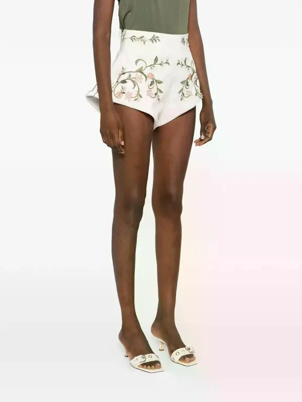 Agua Bendita Gatti Valle Embroidered Linen Shorts - Neutrals