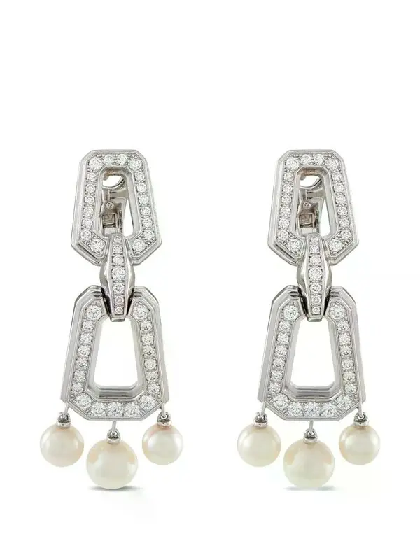 Cartier Chandra Diamond And Pearl Necklace And Earring Set