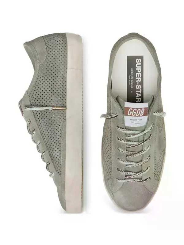GOLDEN GOOSE Super-star Perforated Suede Sneakers With Tone-on-tone Star - Green