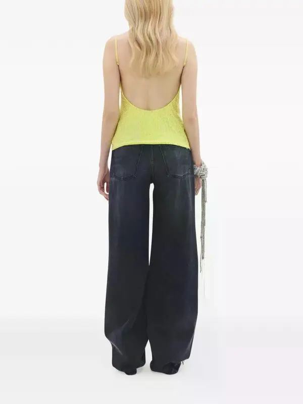 AREA Crystal Embellished Spaghetti Strap Top - Yellow
