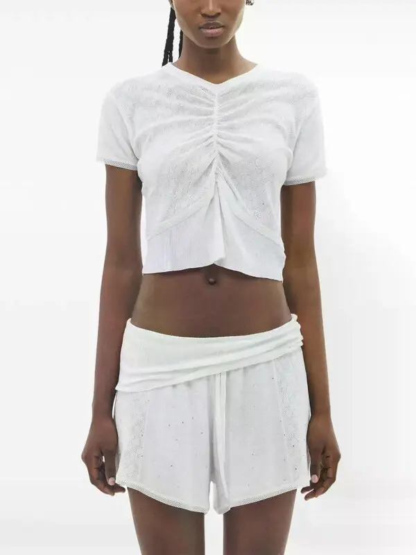 AREA Crystal Embellishment Ruched Top