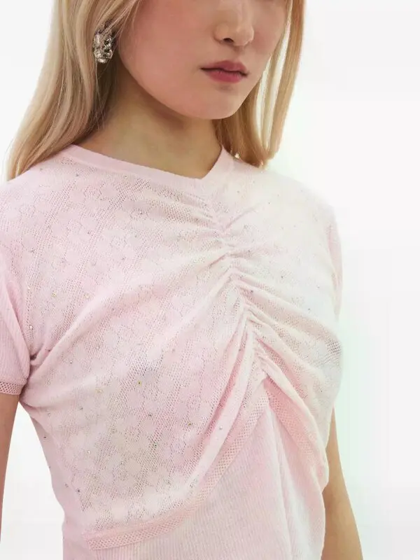 AREA Crystal Embellished Ruched Top