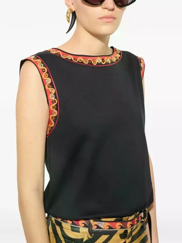 Emilio Pucci Sleeveless Cotton T-shirt With Printed Detail - Black