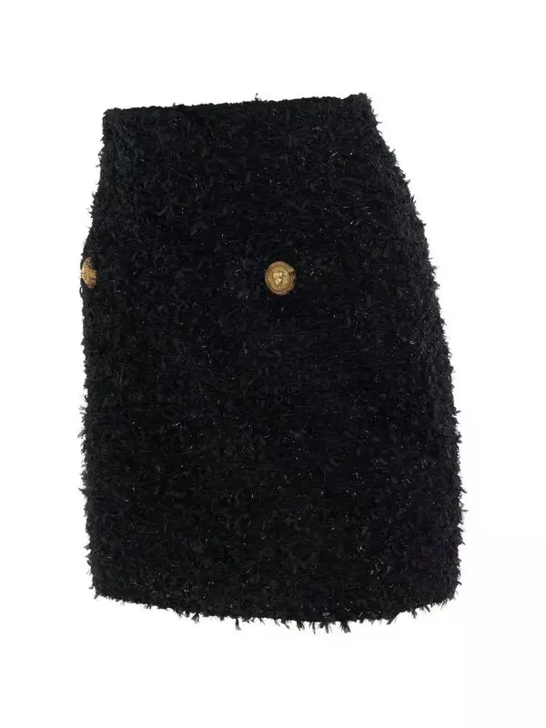 Balmain High-waisted Tweed Skirt With Lion-head Buttons
