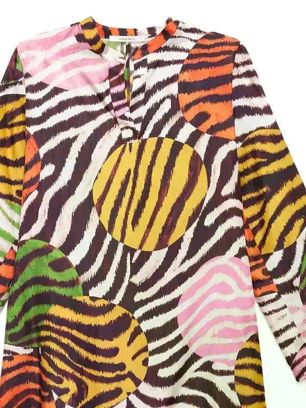 Malìparmi Zebra Print Silk Kaftan Dress - Brown