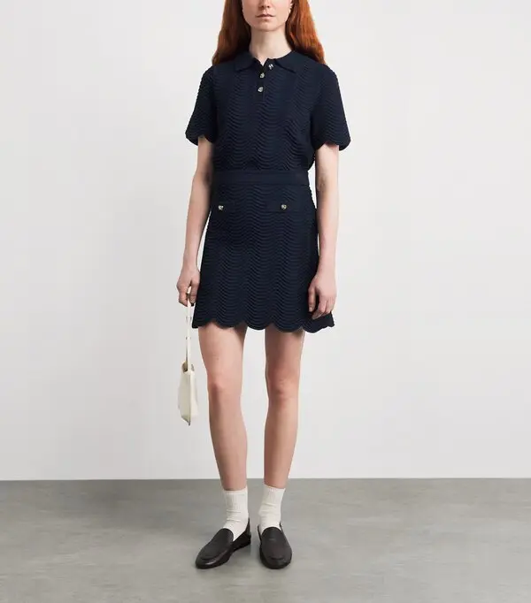 Sandro Knitted Mini Skirt With Gold-tone Buttons - Blue