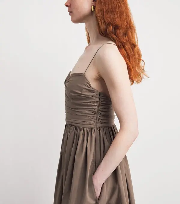 Matteau Organic Cotton Gathered Midi Dress - Brown