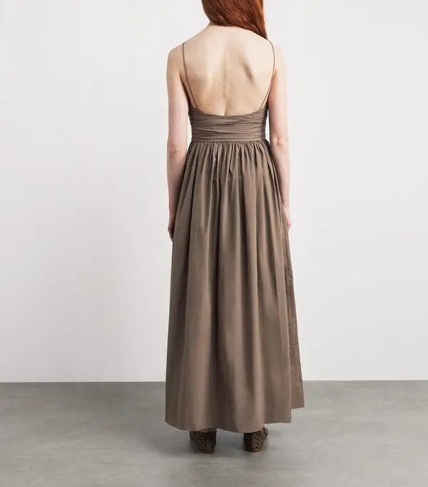 Matteau Organic Cotton Gathered Midi Dress - Brown