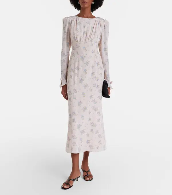Alessandra Rich Floral Silk Midi Dress