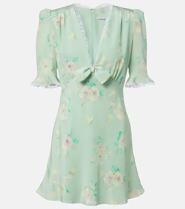 Alessandra Rich Lace-trimmed Floral Silk Minidress - Green