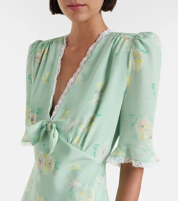 Alessandra Rich Lace-trimmed Floral Silk Mini Dress - Green