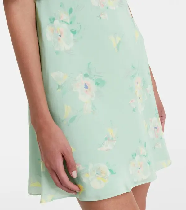 Alessandra Rich Lace-trimmed Floral Silk Mini Dress - Green