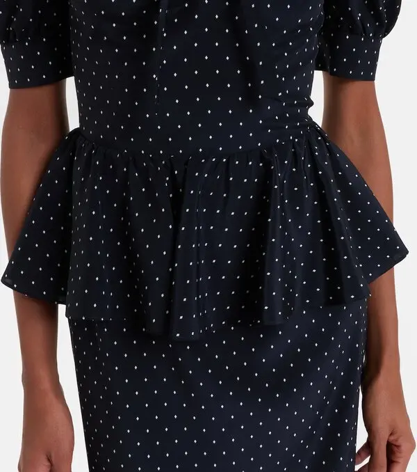 Alessandra Rich Polka-dot Peplum Silk Midi Dress