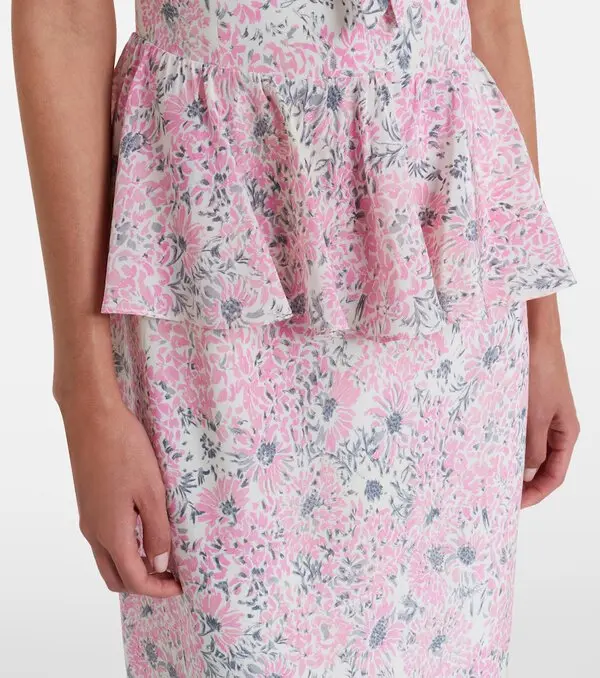 Alessandra Rich Floral Peplum Silk Midi Dress