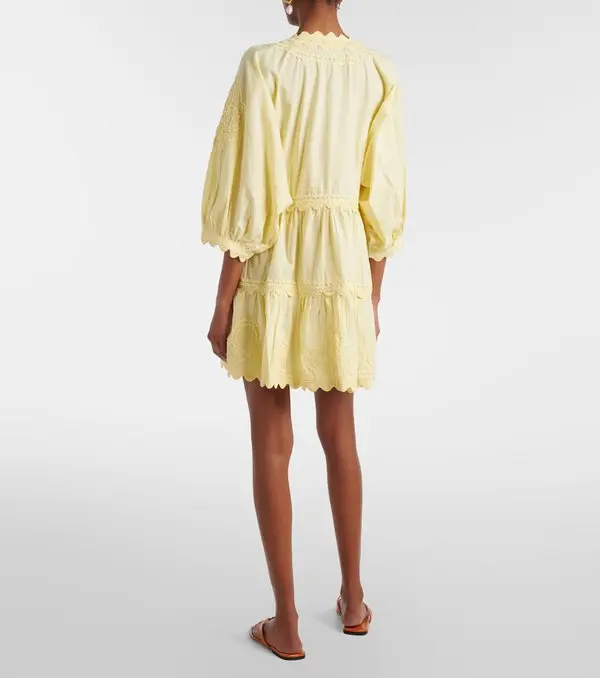 JULIET DUNN Embroidered Cotton Mini Dress - Yellow