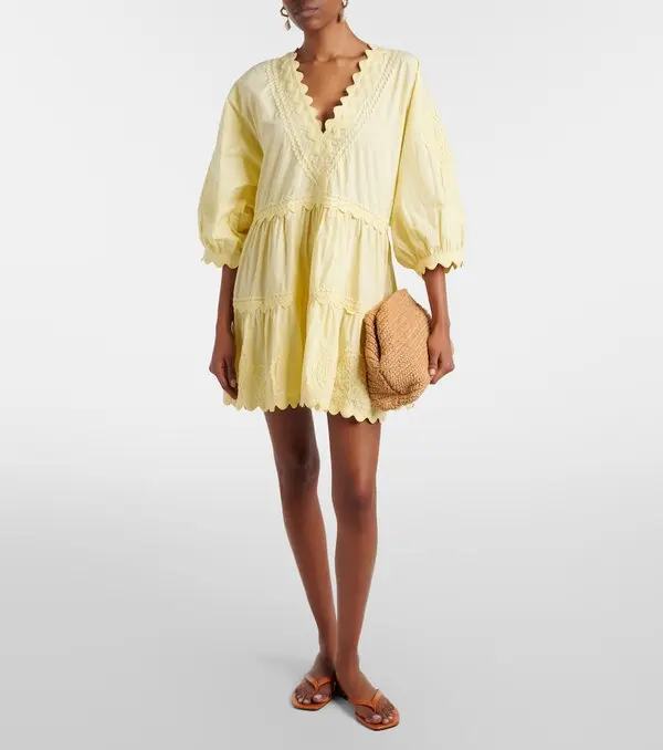 JULIET DUNN Embroidered Cotton Mini Dress - Yellow