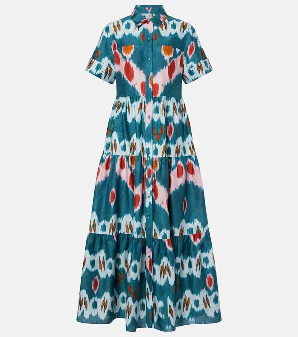 Erdem Printed Tiered Cotton Shirt Dress