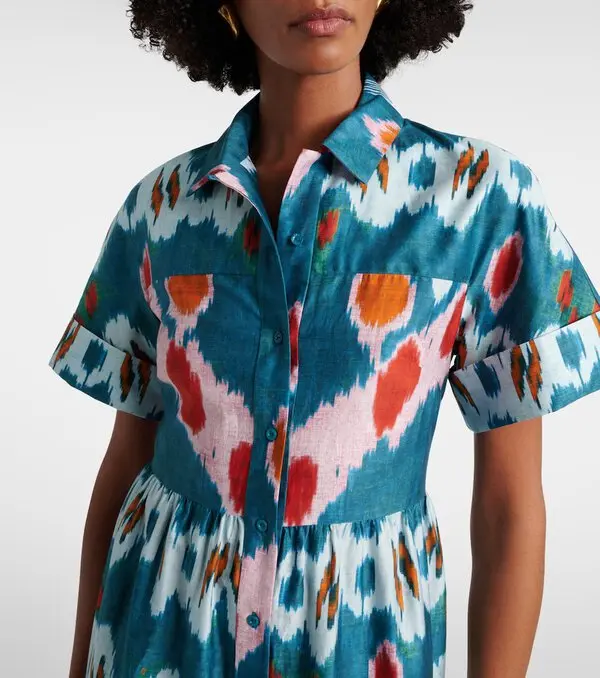 Erdem Printed Tiered Cotton Shirt Dress