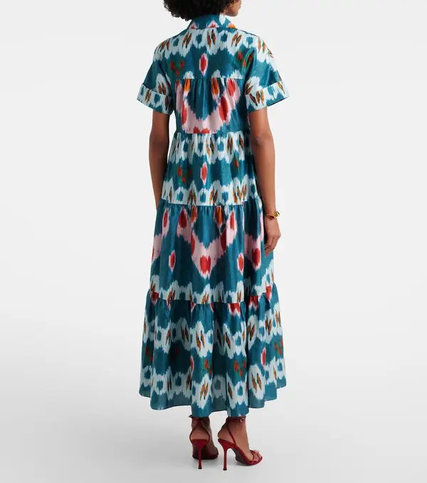 Erdem Printed Tiered Cotton Shirt Dress