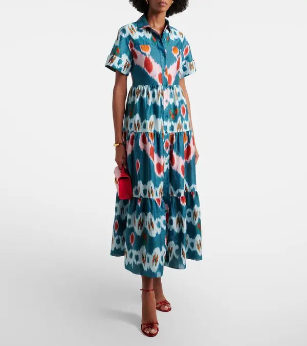 Erdem Printed Tiered Cotton Shirt Dress