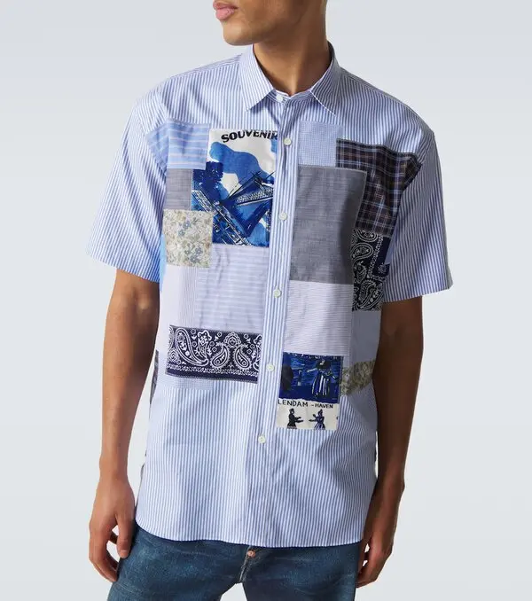 Junya Watanabe Patchwork Striped Cotton Shirt - Blue
