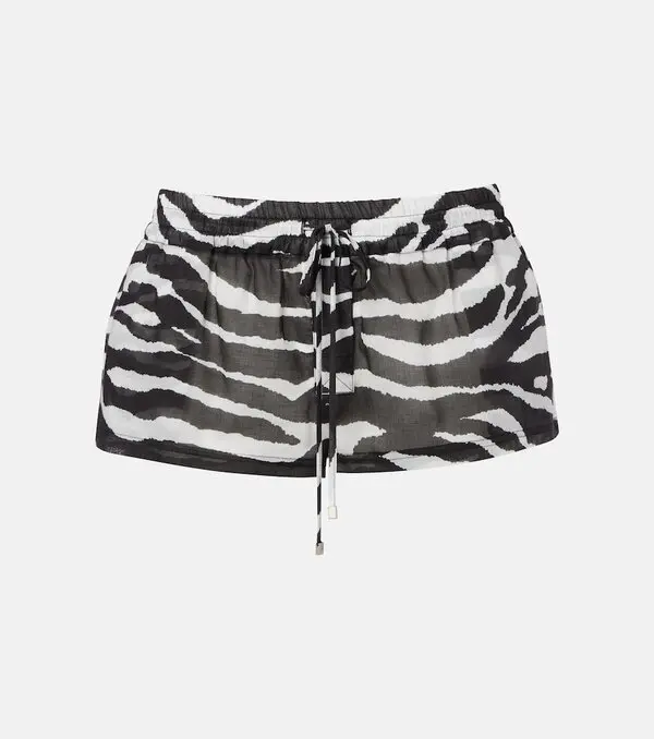 Attico Zebra-print Cotton Muslin Shorts - Black