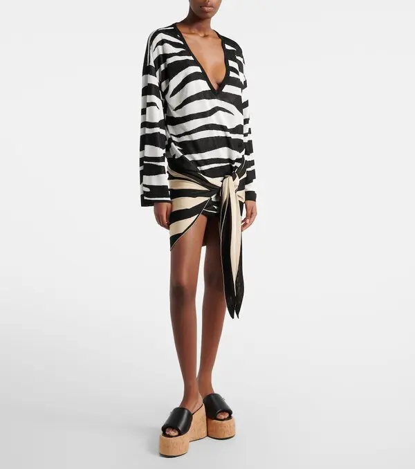 Attico Knitted Zebra-print Minidress