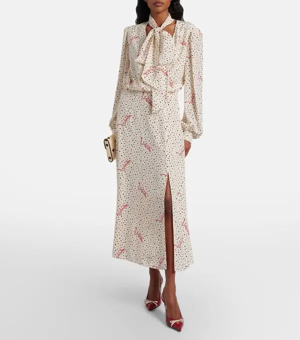 Valentino Garavani Polka Dot Silk Midi Dress With Self-tie Collar