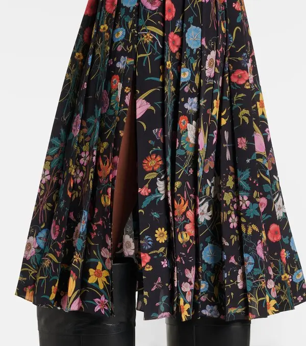 Gucci Flora Pleated Silk Midi Skirt